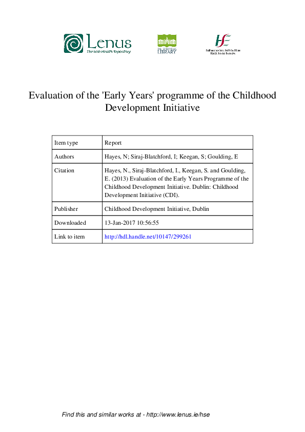 (PDF) Evaluation of the Early Years Programme of the Childhood ...
