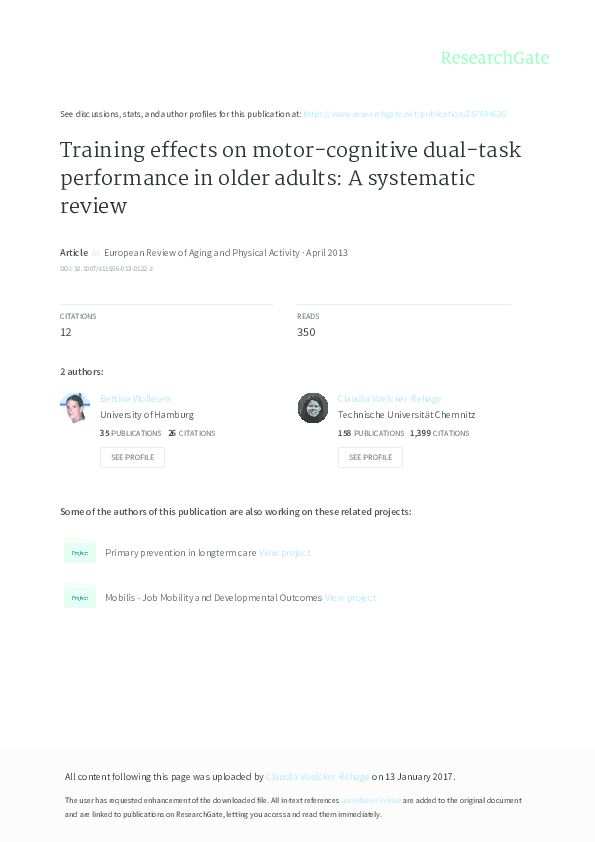 (PDF) Training effects on motor–cognitive dual-task performance in older adults