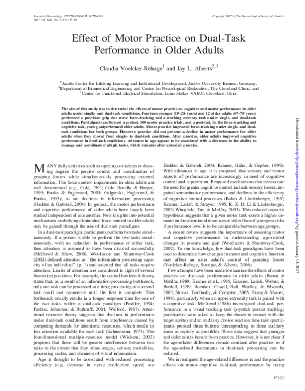 (PDF) Effect of Motor Practice on Dual-Task Performance in Older Adults | Claudia Voelcker ...