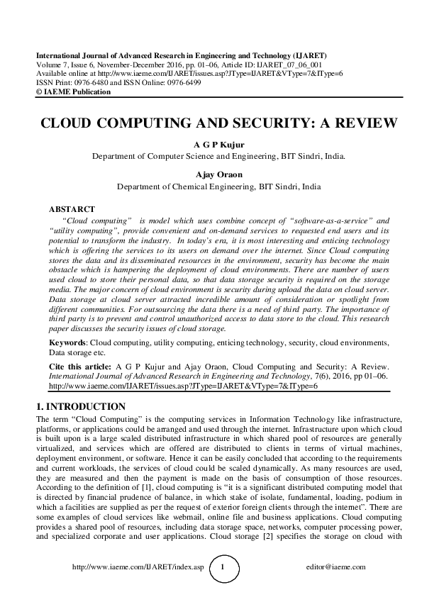 (PDF) CLOUD COMPUTING AND SECURITY: A REVIEW | IAEME Publication ...