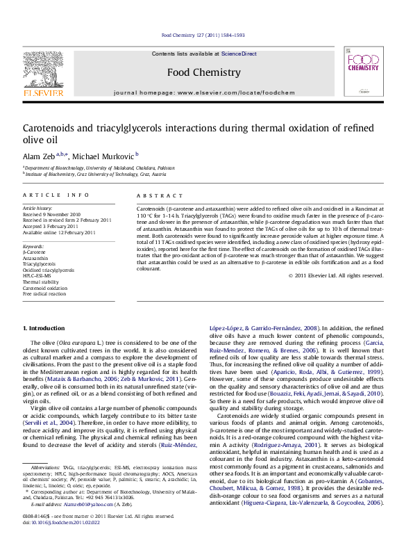 (PDF) Carotenoids and triacylglycerols interactions during thermal oxidation of refined olive oil