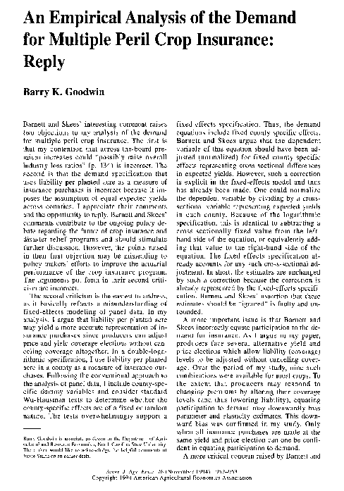 (PDF) An empirical analysis of the demand for multiple peril crop insurance