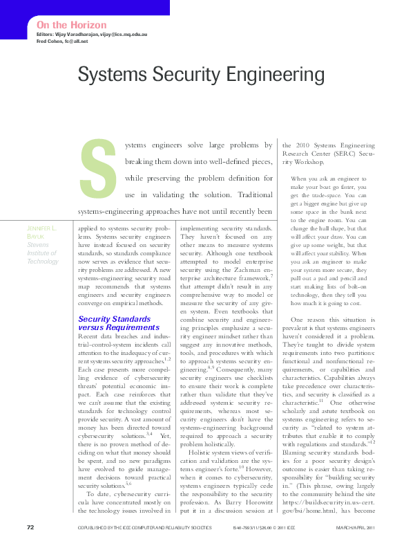 (PDF) Integrating Systems and Security Engineering
