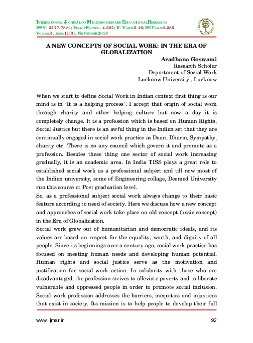 (PDF) A NEW CONCEPTS OF SOCIAL WORK: IN THE ERA OF GLOBALIZATION