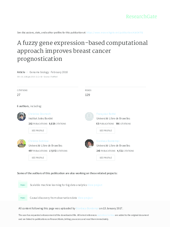 (PDF) A fuzzy gene expression-based computational approach improves breast cancer prognostication