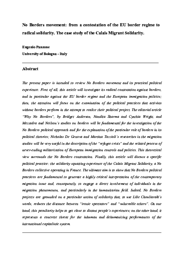 (PDF) No Borders movement: from a contestation of the EU border regime ...