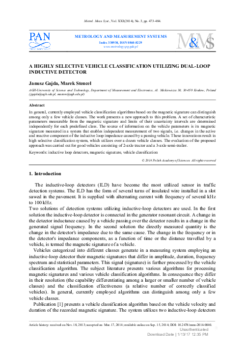 (PDF) A Highly Selective Vehicle Classification Utilizing Dual-Loop Inductive Detector
