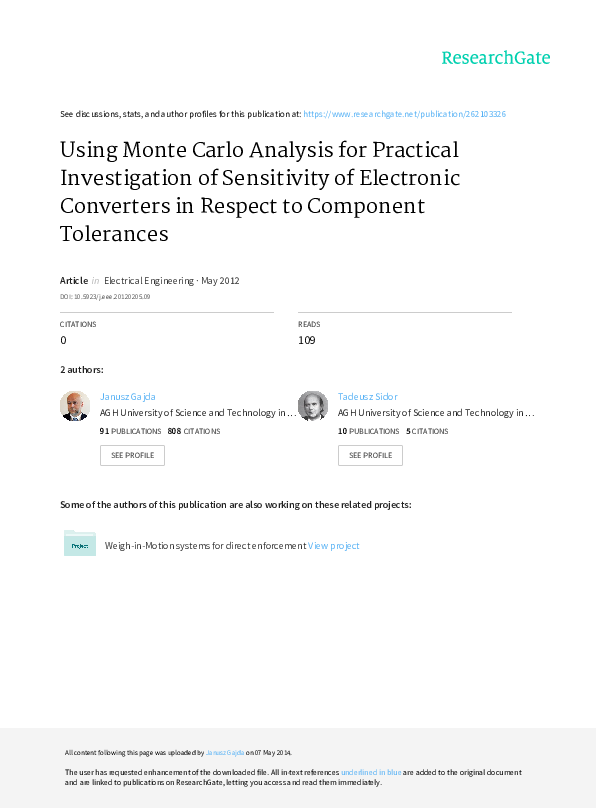 (PDF) Using Monte Carlo Analysis for Practical Investigation of Sensitivity of Electronic ...