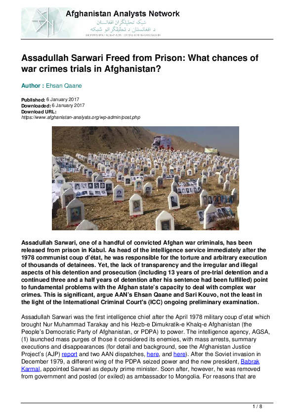 (PDF) Assadullah Sarwari Freed from Prison: What chances for war crimes ...