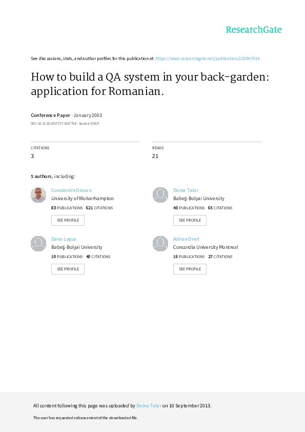 Pdf How To Build A Qa System In Your Back Garden