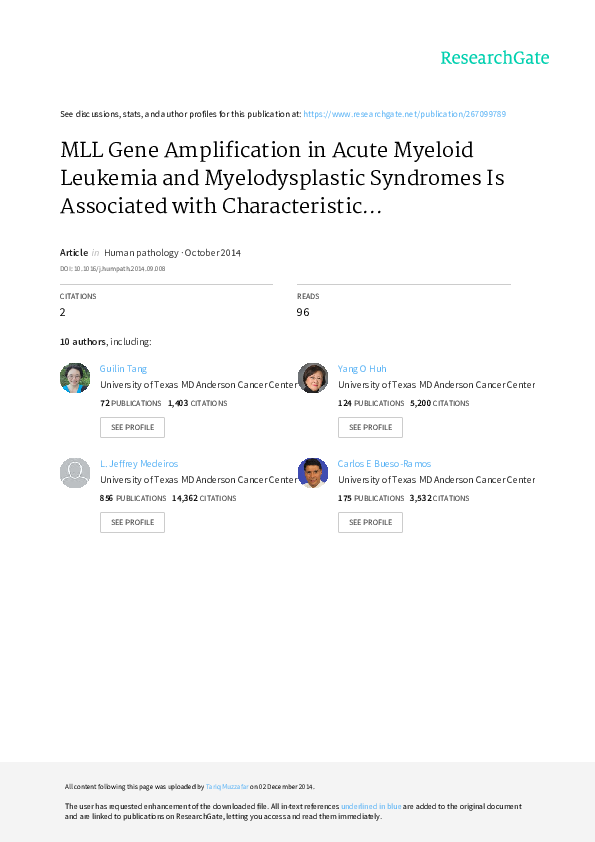 (PDF) MLL gene amplification in acute myeloid leukemia and ...