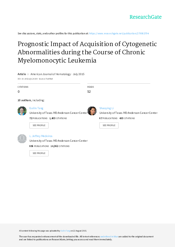 (PDF) Prognostic Impact of Acquisition of Cytogenetic Abnormalities during the Course of Chronic ...