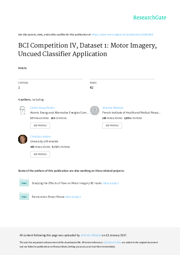 (PDF) BCI Competition IV, Dataset 1: Motor Imagery, Uncued Classifier ...