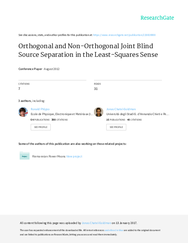 (PDF) Orthogonal and non-orthogonal joint blind source separation in the least-squares sense