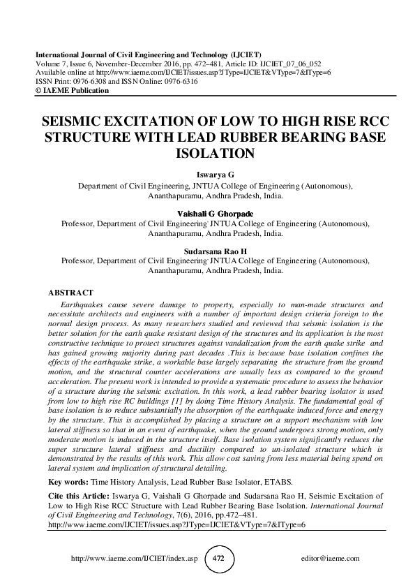 (PDF) SEISMIC EXCITATION OF LOW TO HIGH RISE RCC STRUCTURE WITH LEAD ...