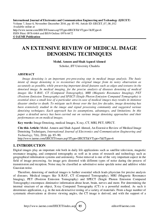 (PDF) AN EXTENSIVE REVIEW OF MEDICAL IMAGE DENOISING TECHNIQUES