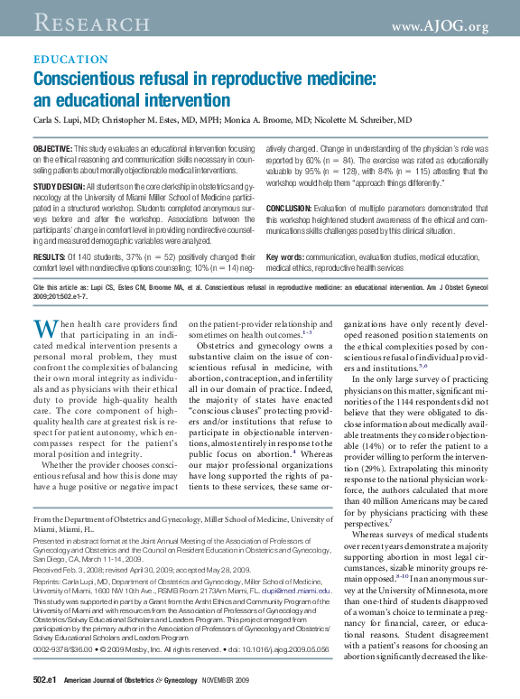(PDF) Conscientious refusal in reproductive medicine: an educational ...