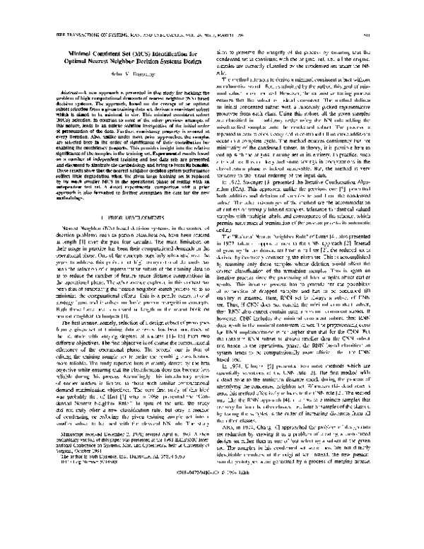 (PDF) Minimal consistent set (MCS) identification for optimal nearest ... (PDF) Minimal consistent set (MCS) identification for optimal nearest ...