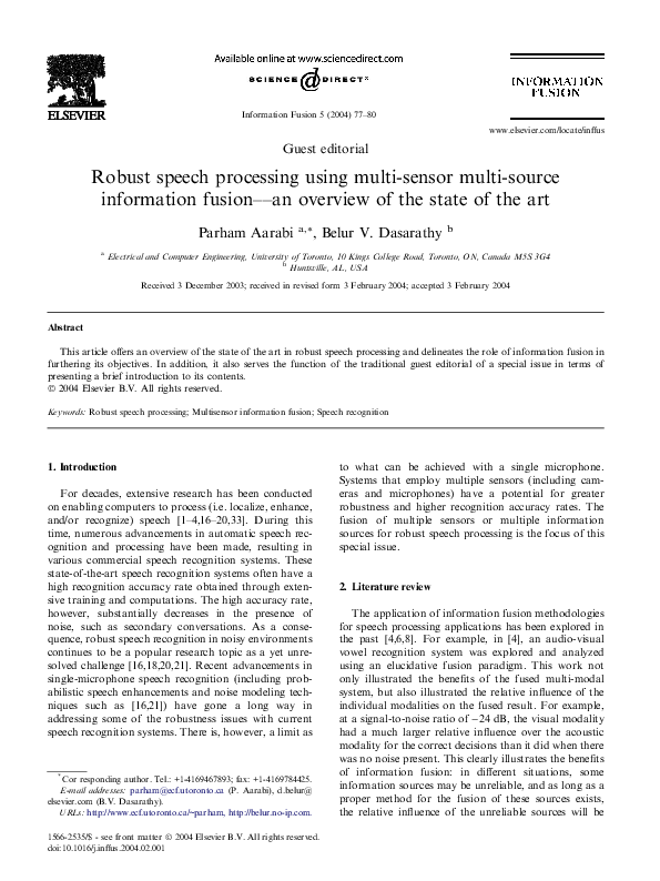 (PDF) Robust speech processing using multi-sensor multi-source information fusion––an overview ...