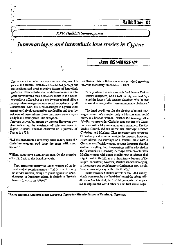 (PDF) Intermarriages and interethnic love stories in Cyprus