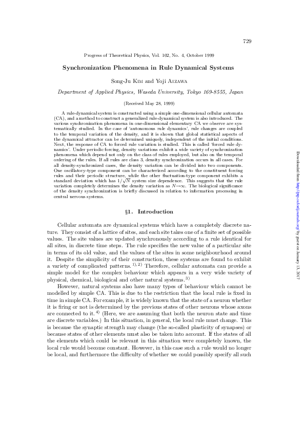 Pdf Synchronization Phenomena In Rule Dynamical Systems