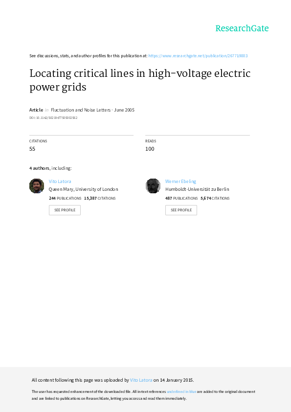 (PDF) Locating critical lines in high-voltage electrical power grids