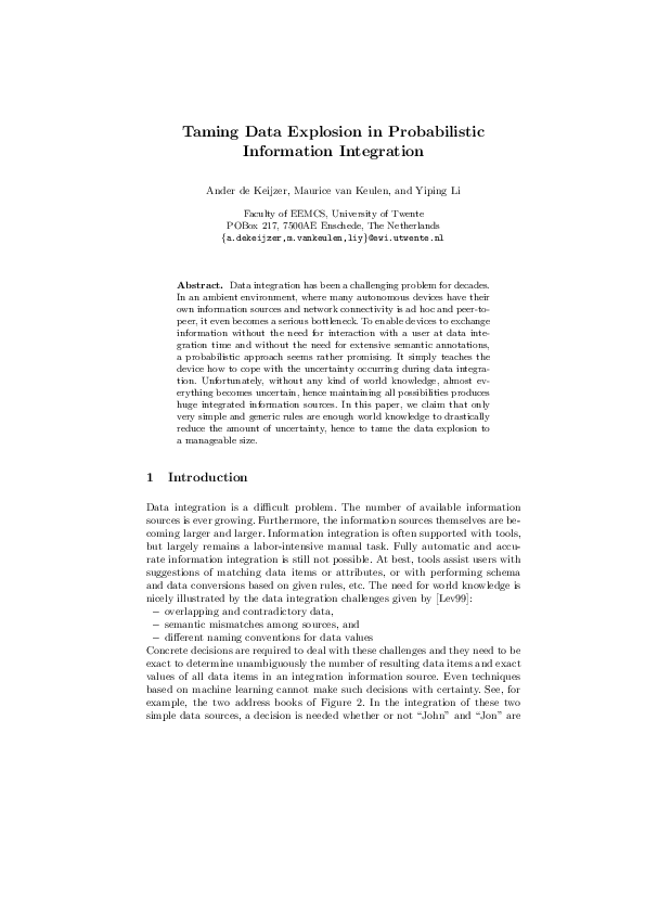 (PDF) Taming data explosion in probabilistic information integration