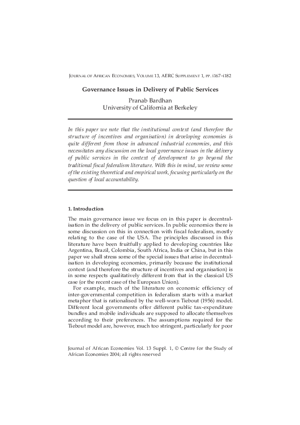 (PDF) Governance Issues in Delivery of Public Services