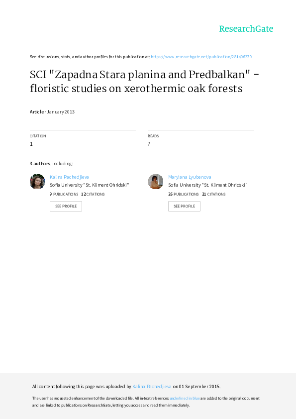 (PDF) Sci " Zapadna Stara Planina and Predbalkan " – Floristic Studies ...