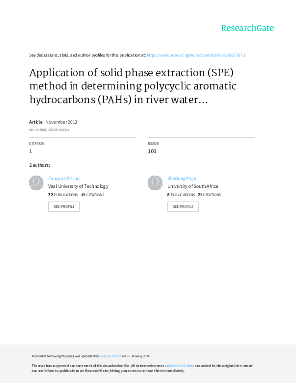 (PDF) Application of solid phase extraction (SPE) method in determining polycyclic aromatic ...