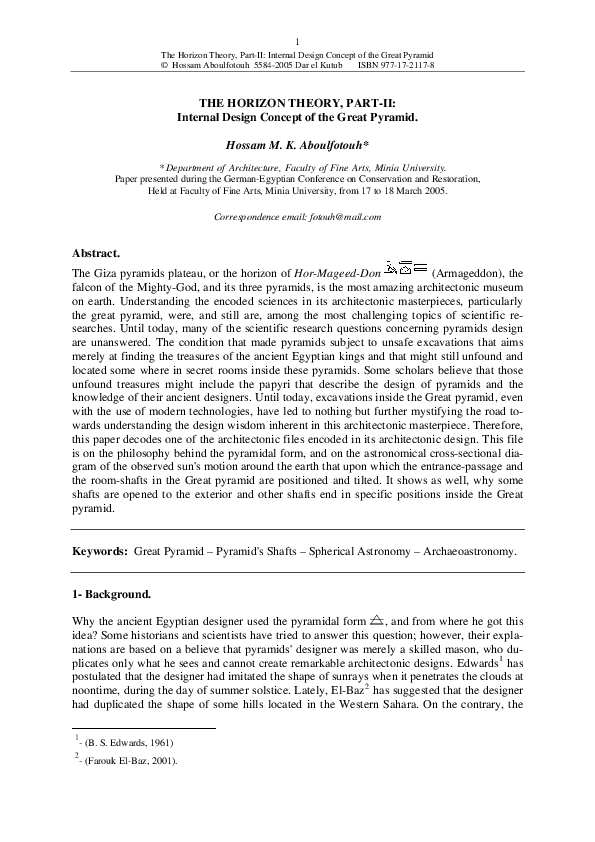 (PDF) Horizon Theory-Part-II: Internal Design Concept of the Great Pyramid