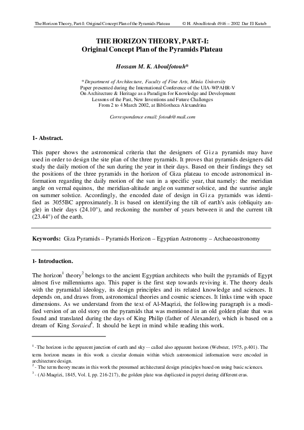 (PDF) The Horizon Theory Part-I, Original Concept Plan of the Pyramids ...