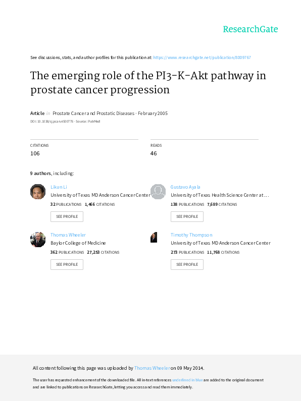 (PDF) The emerging role of the PI3-K-Akt pathway in prostate cancer ...