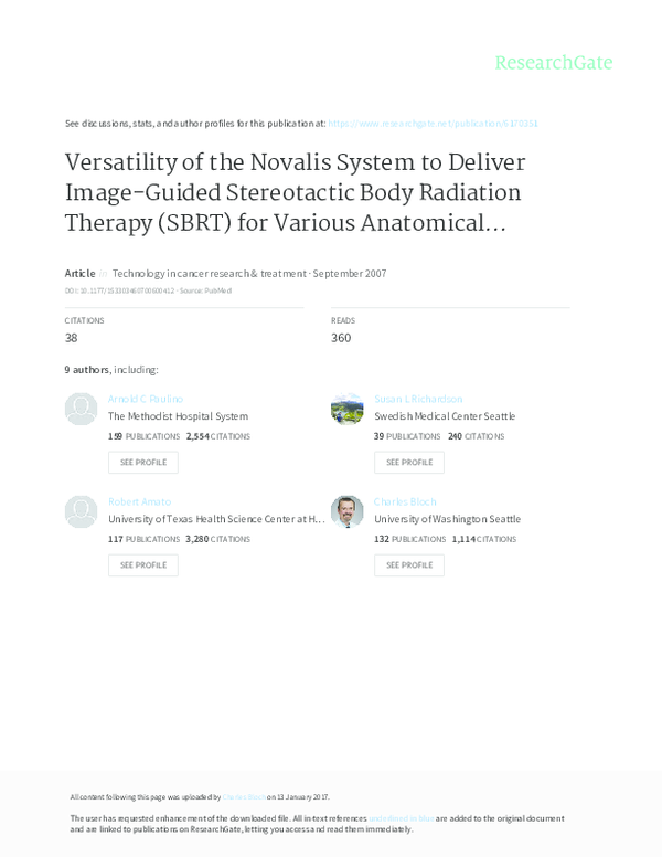 (PDF) Versatility of the novalis system to deliver image-guided ...