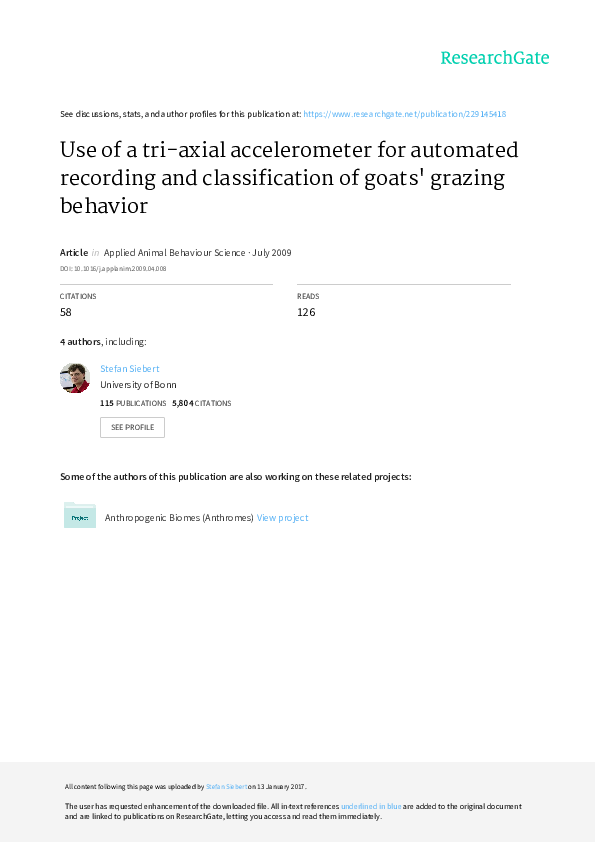 (PDF) Use of a tri-axial accelerometer for automated recording and classification of goats ...