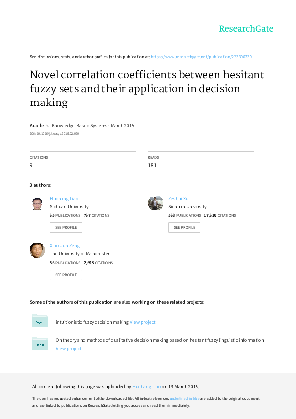(PDF) Novel correlation coefficients between hesitant fuzzy sets and their application in ...