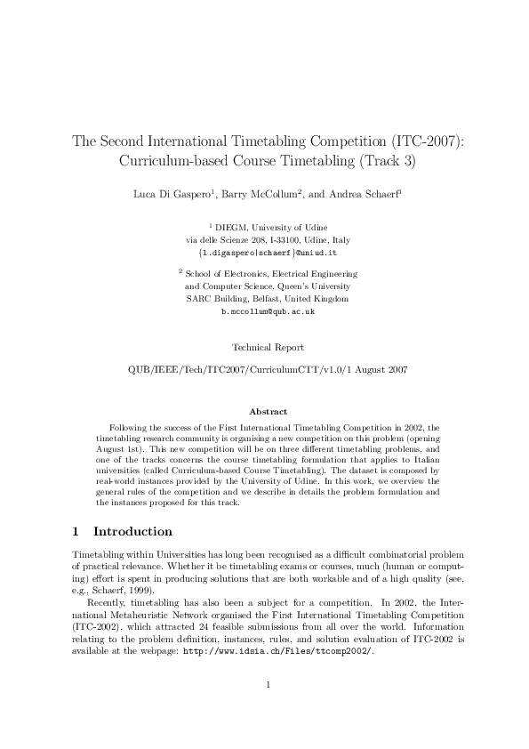 (PDF) The second international timetabling competition (ITC-2007 ...