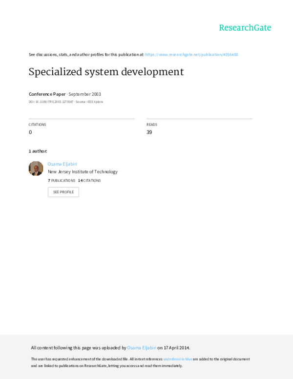 (PDF) Specialized system development