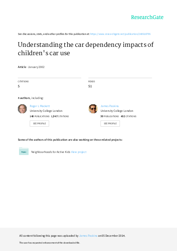 (PDF) Understanding the car dependency impacts of children's car use