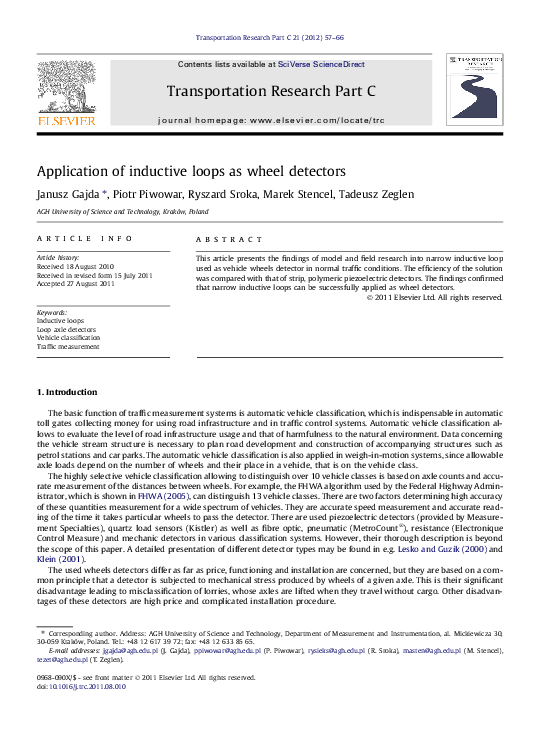 (PDF) Application of inductive loops as wheel detectors