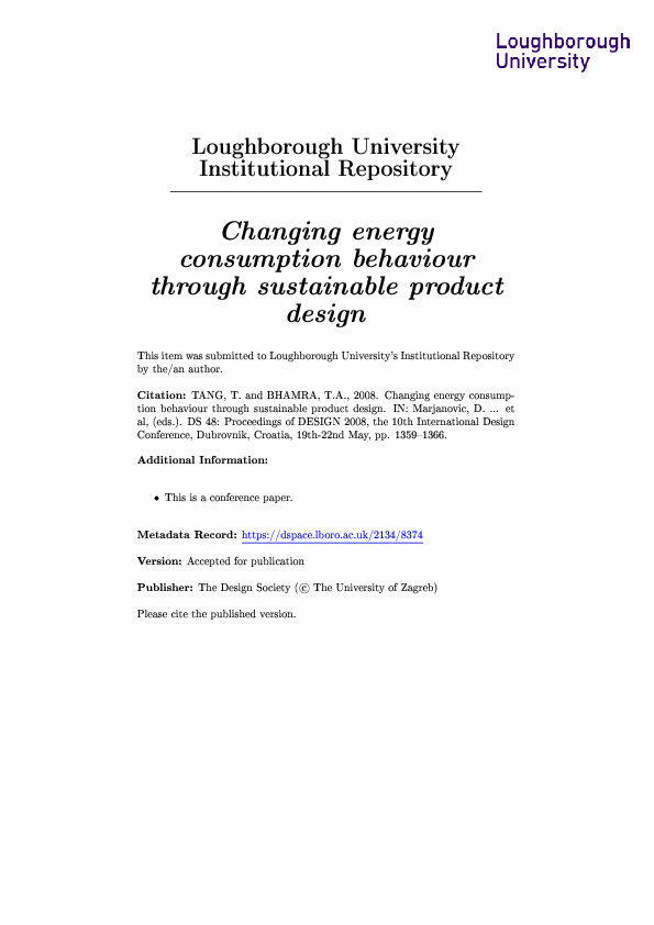 (PDF) Changing energy consumption behaviour through sustainable product ...
