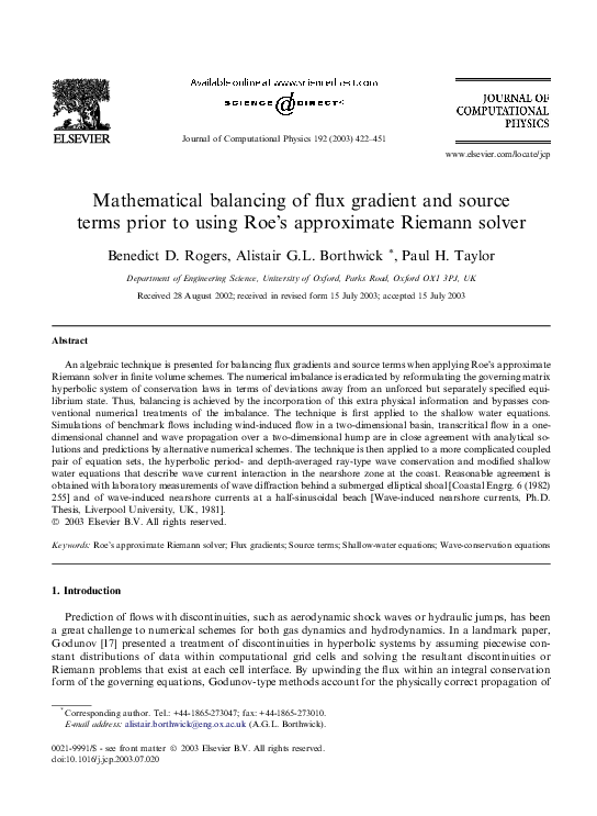 (PDF) Mathematical balancing of flux gradient and source terms prior to ...