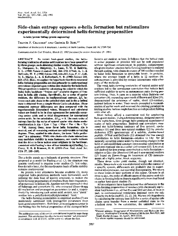 (PDF) Side-chain entropy opposes alpha-helix formation but rationalizes ...