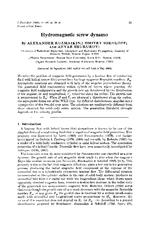 (PDF) Hydromagnetic screw dynamo