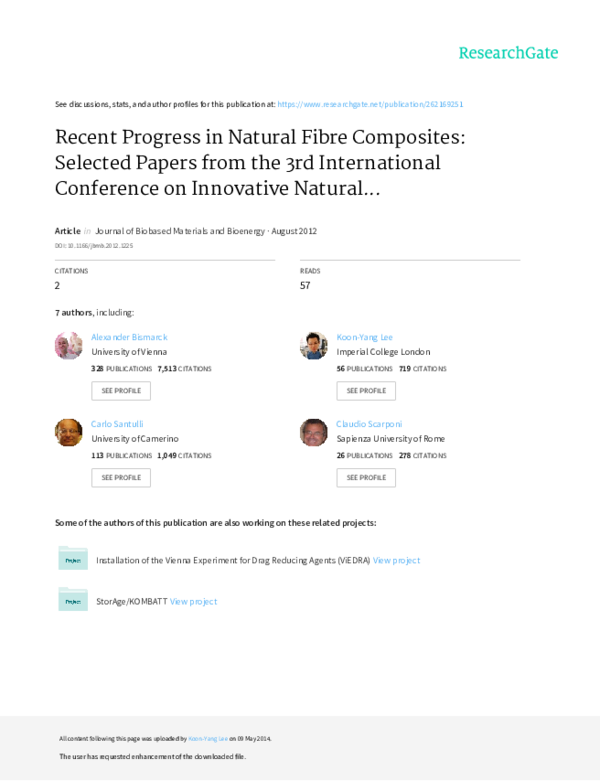 (PDF) Recent Progress in Natural Fibre Composites: Selected Papers from ...