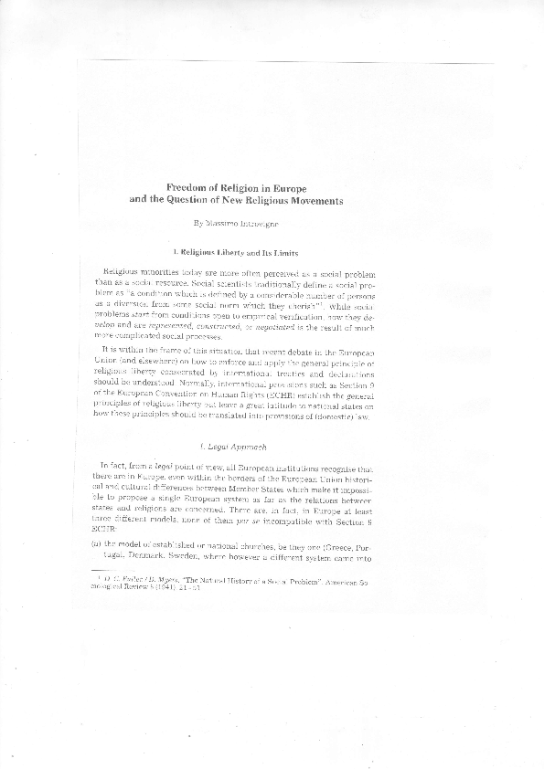 (PDF) Freedom of Religion in Europe and the Question of New Religious ...