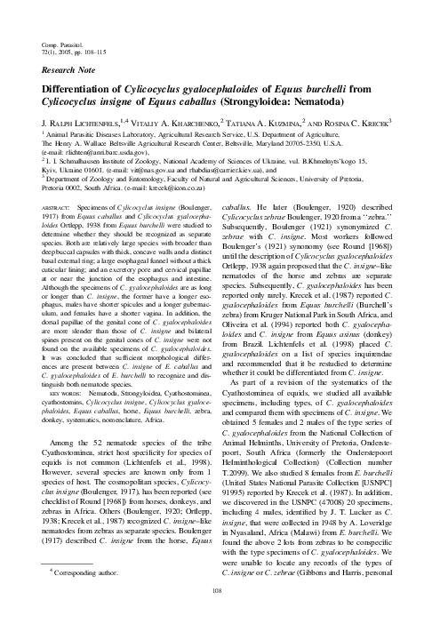 (PDF) Distinguishing Cylicocyclus Nematodes Species