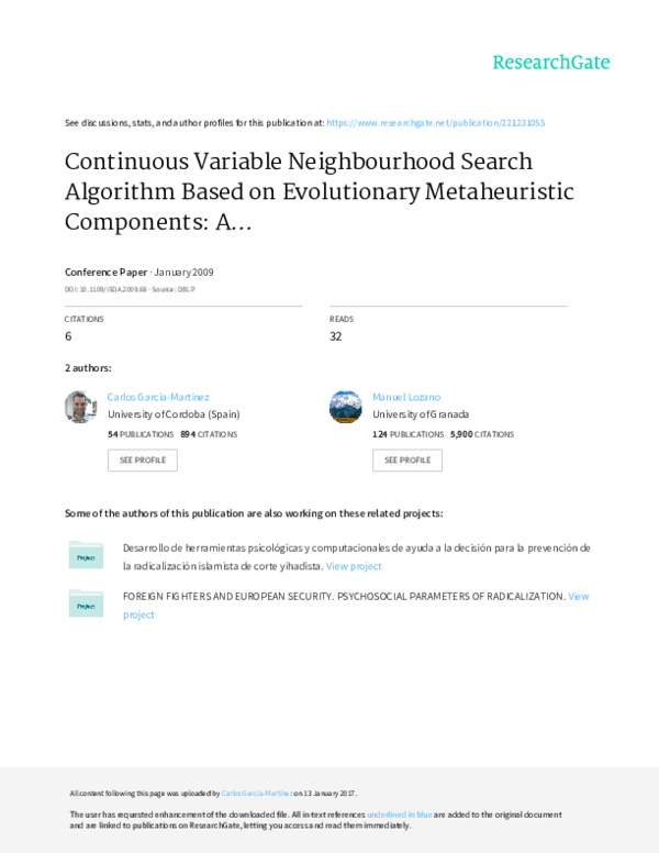 Pdf Continuous Variable Neighbourhood Search Algorithm Based On Evolutionary Metaheuristic