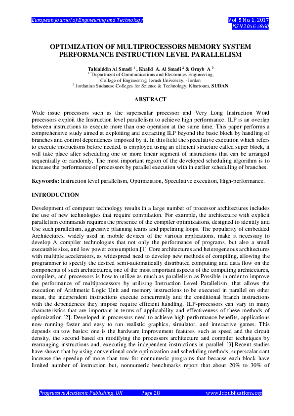 Pdf Optimization Of Multiprocessors Memory System Performance Instruction Level Parallelism