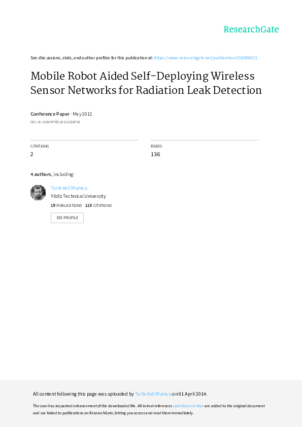 (PDF) Mobile Robot Aided Self-Deploying Wireless Sensor Networks for Radiation Leak Detection